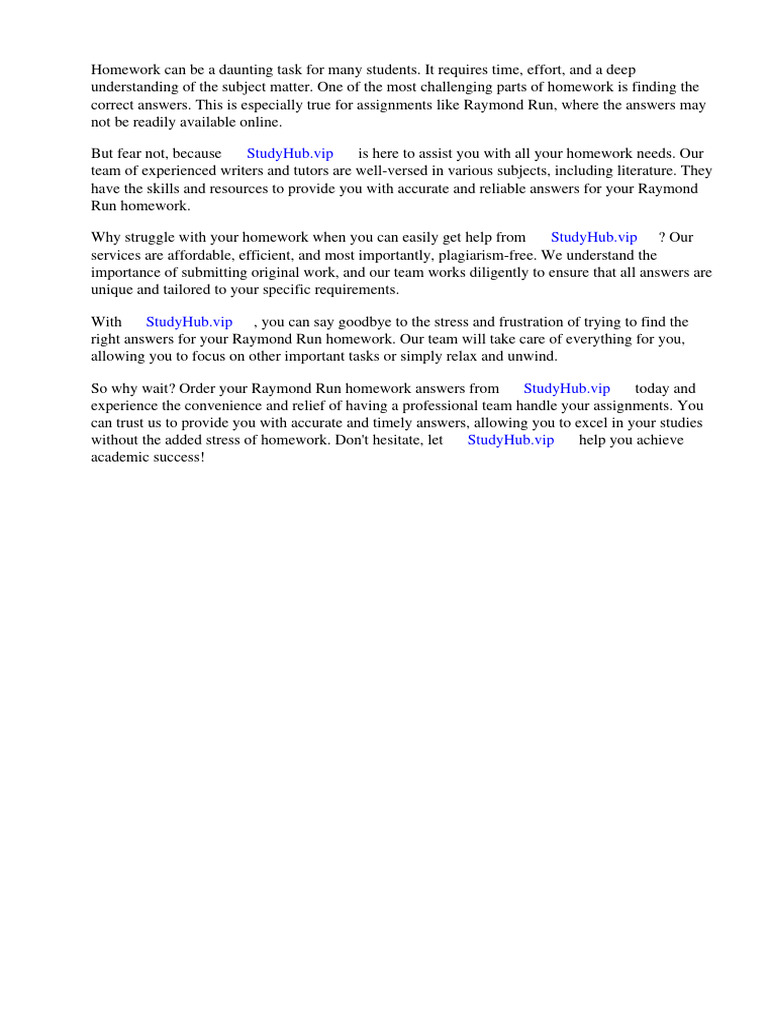 Raymond Run Homework Answers | PDF | Homework | Lesson Plan