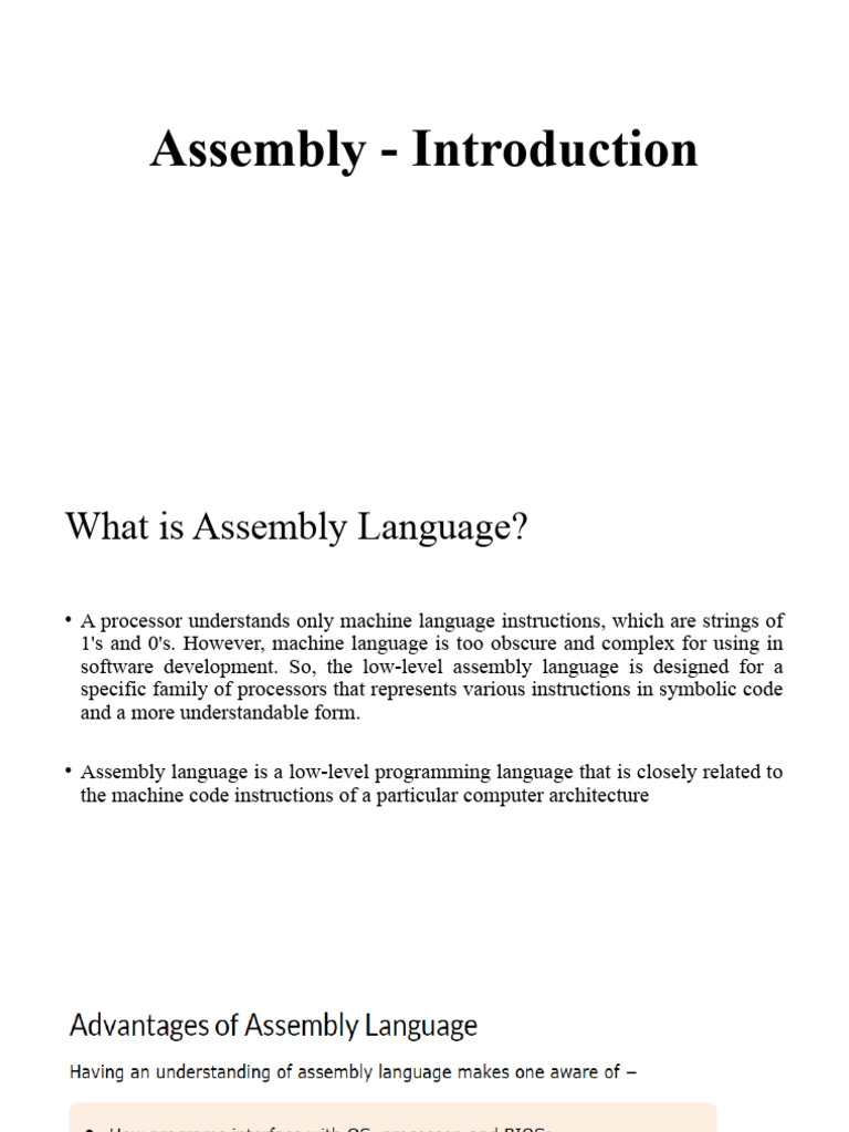 Assembly Introduction | PDF | Assembly Language | Central Processing Unit Assembly Introduction | PDF | Assembly Language | Central Processing Unit