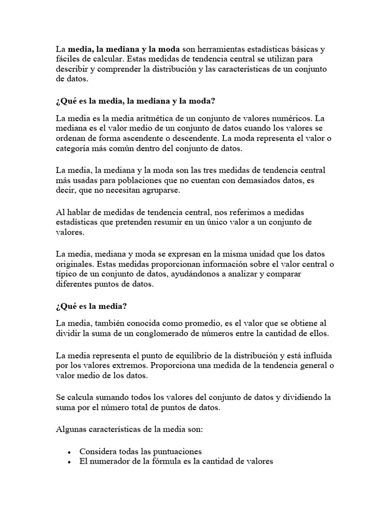 Guía Básica de Media, Mediana y Moda | PDF | Modo (Estadísticas) | Media