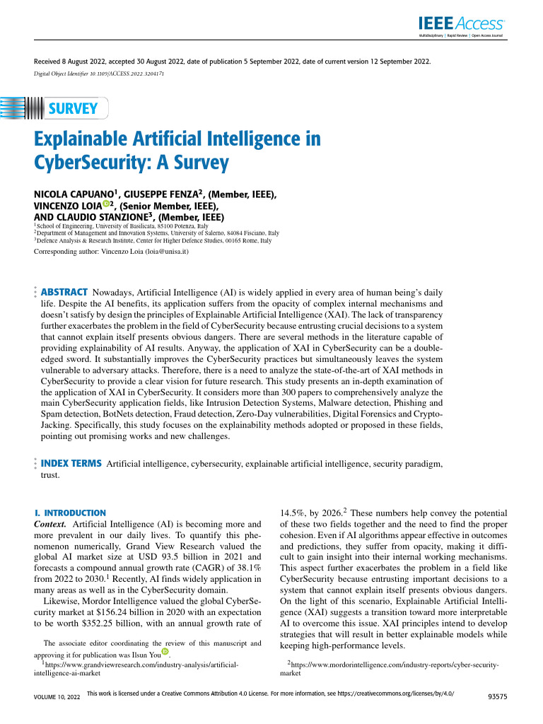 Explainable Artificial Intelligence in CyberSecurity a Survey | PDF | Computer Security | Security