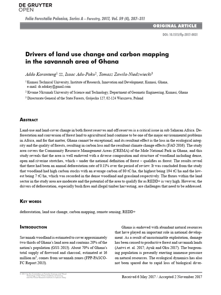 Drivers of land use change and carbon mapping in the savannah area of ...