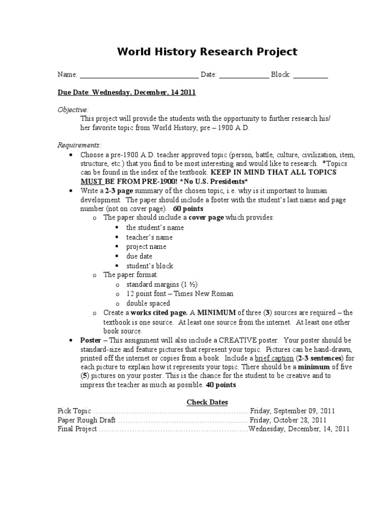 Pre-1900 World History Project Guide | PDF | Art