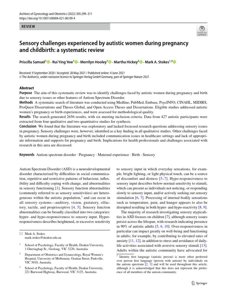 Sensory Challenges Experienced by Autistic Women During Pregnancy and ...