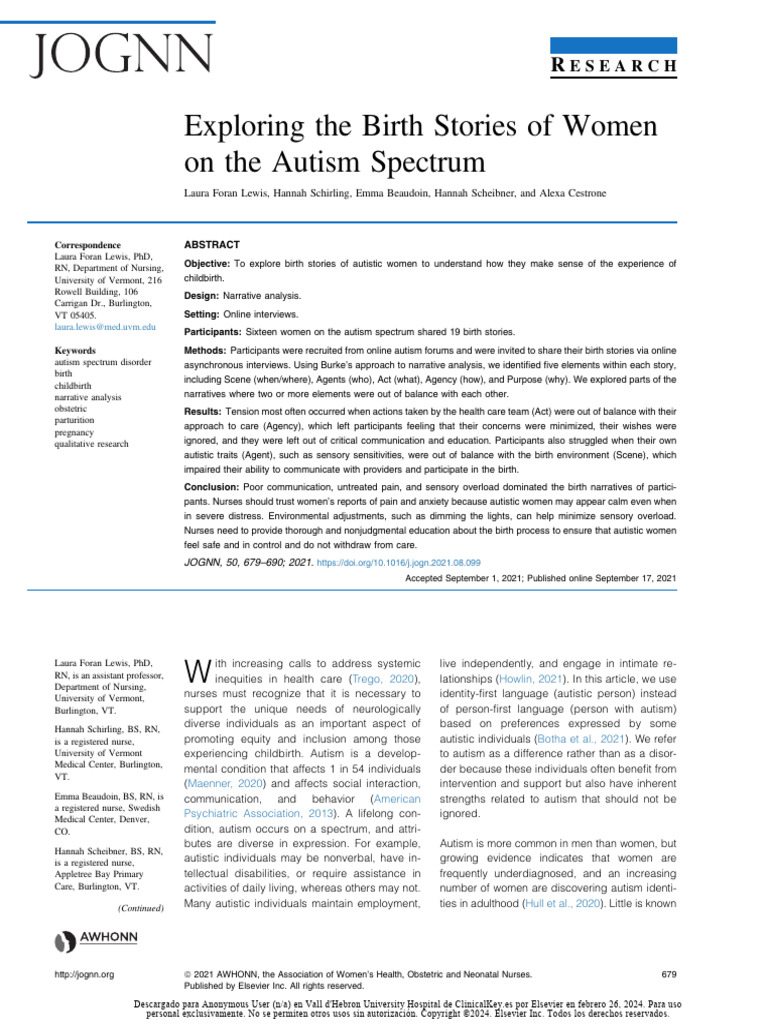 Autistic Women's Birth Experiences | PDF | Autism Spectrum | Childbirth