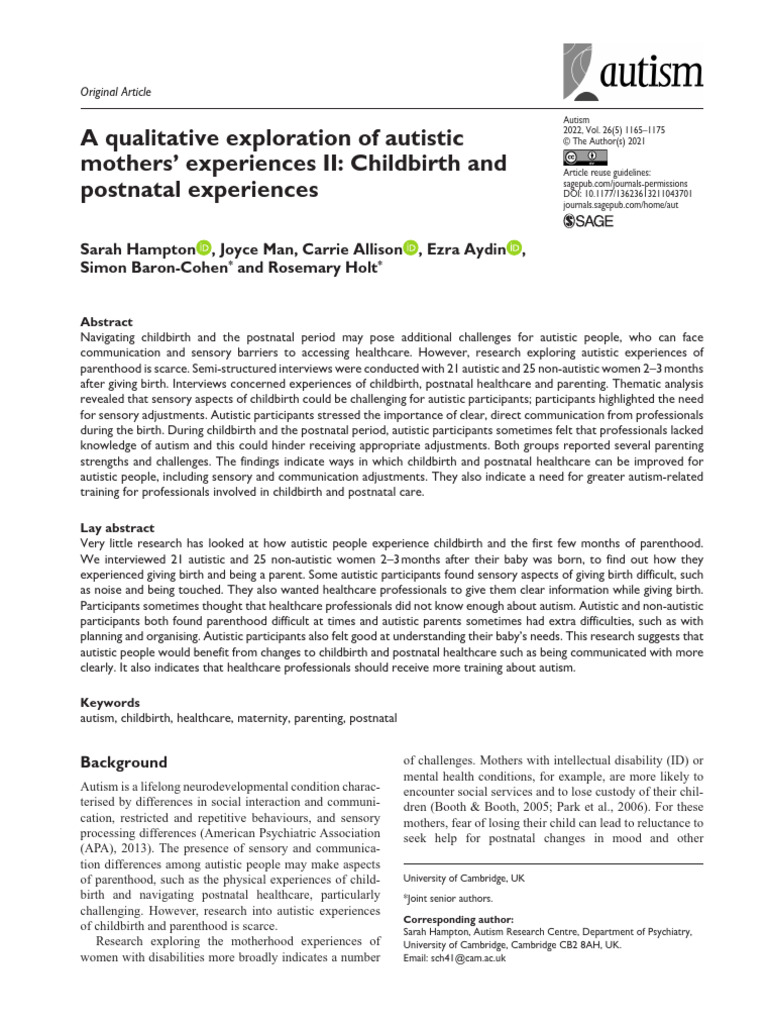 A Qualitative Exploration of Autistic Mothers' Experiences II ...