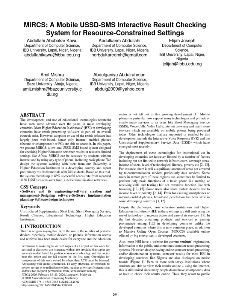 MIRCS: A Mobile USSD-SMS Interactive Result Checking System For Resource-Constrained Settings ...