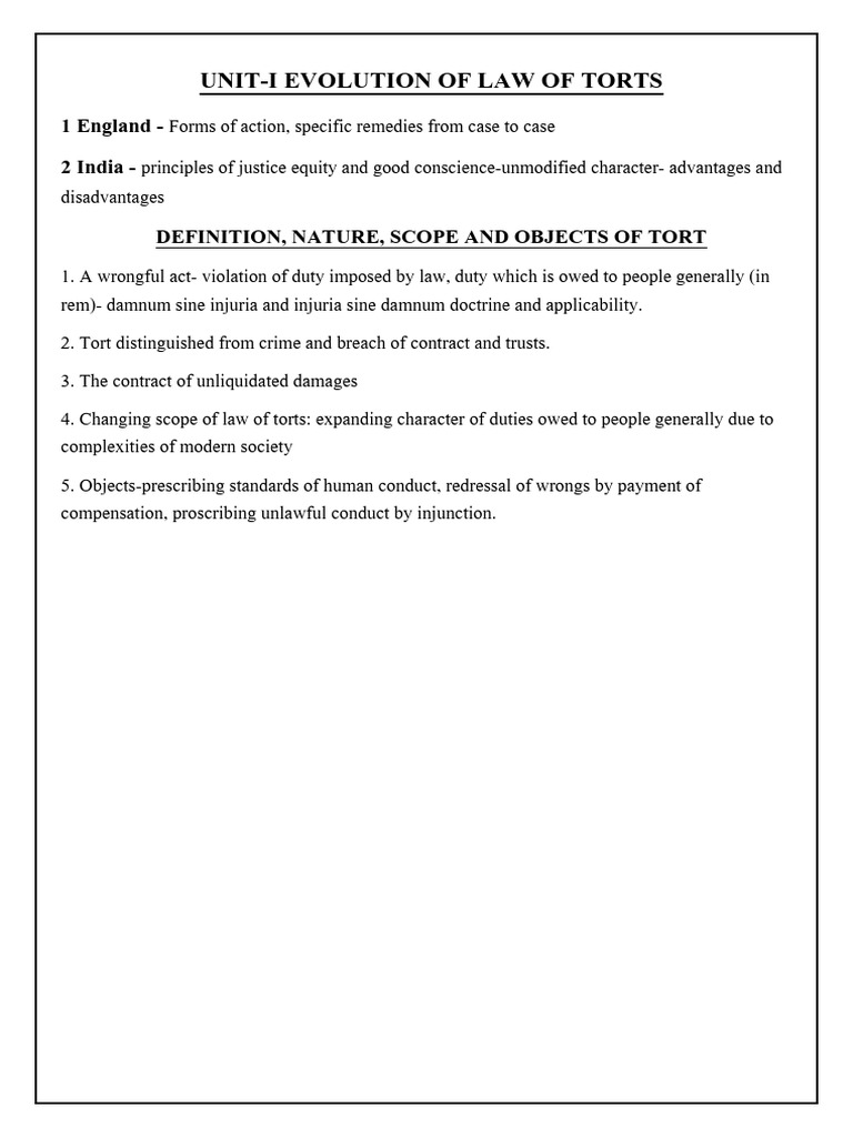 torts notes word | PDF | Tort | Vicarious Liability