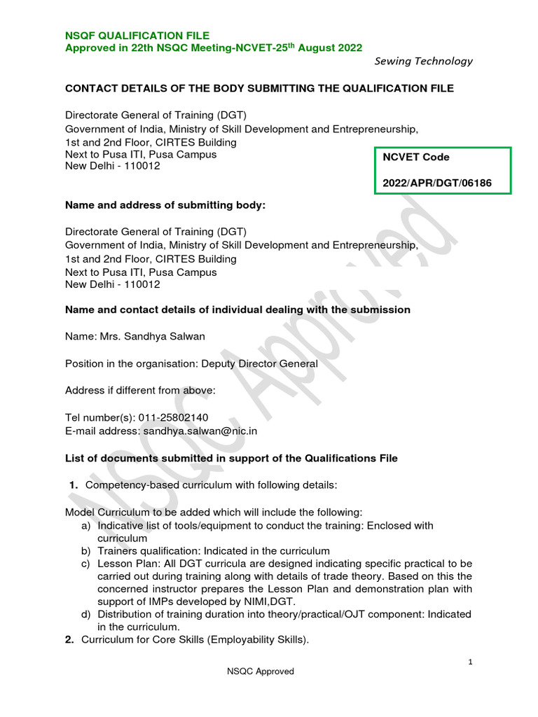 QF - Sewing Technology - CTS2.0 - NSQF-3 | PDF | Educational Assessment ...