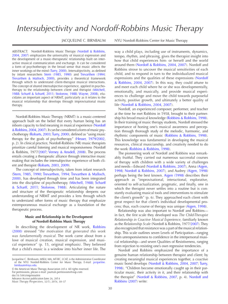 Birnbaum 2014 - Intersubjectivity and Nordoff-Robbins Music Therapy ...