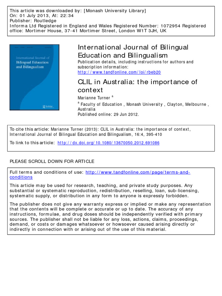 EDF4610 - Session 4 - CLIL in Australia - The Importance of Context | PDF | Second Language ...