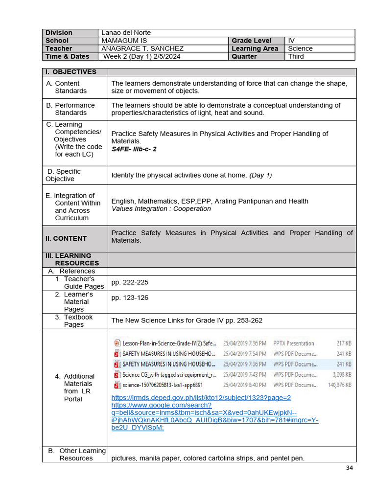 science 4 dlp day 5 | PDF | Learning | Force