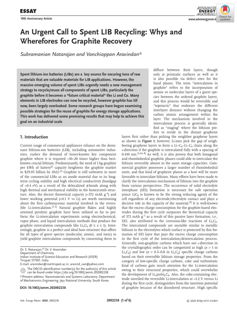 An Ugent Call to Spent LIB recycling - Whys and wherefores for graphite ...