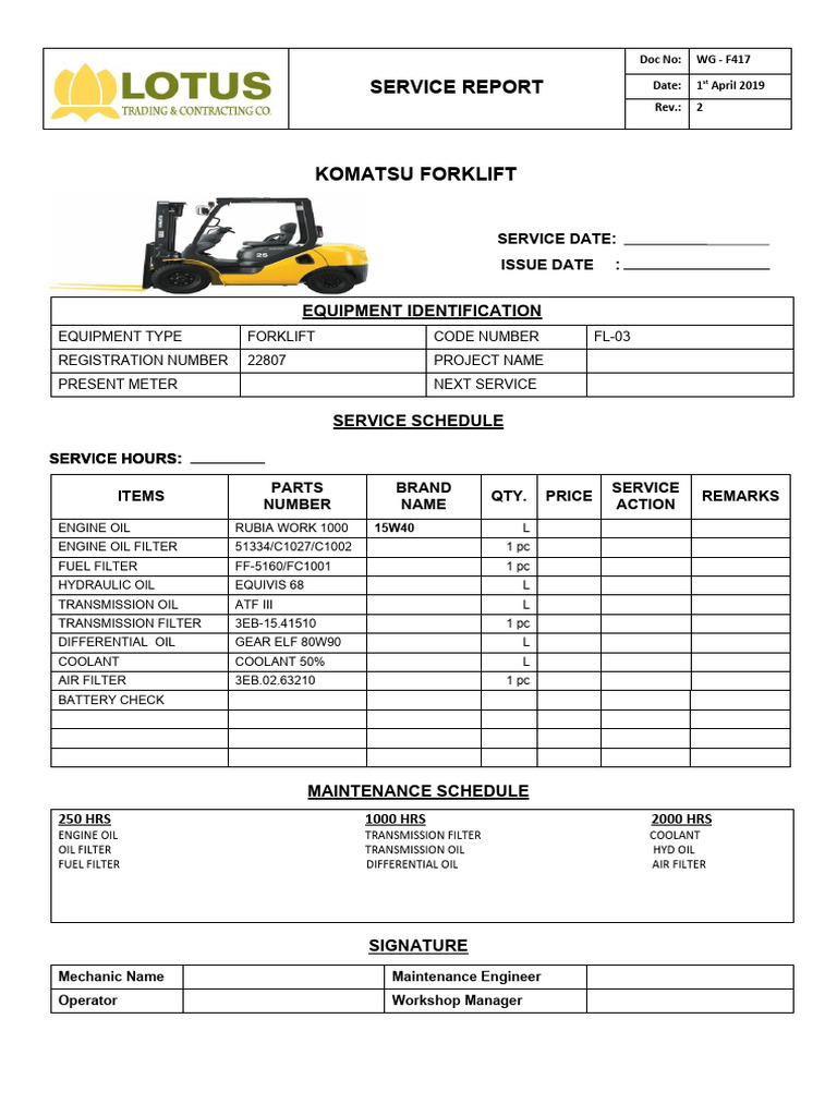 Forklift Service Report April 2019 | PDF