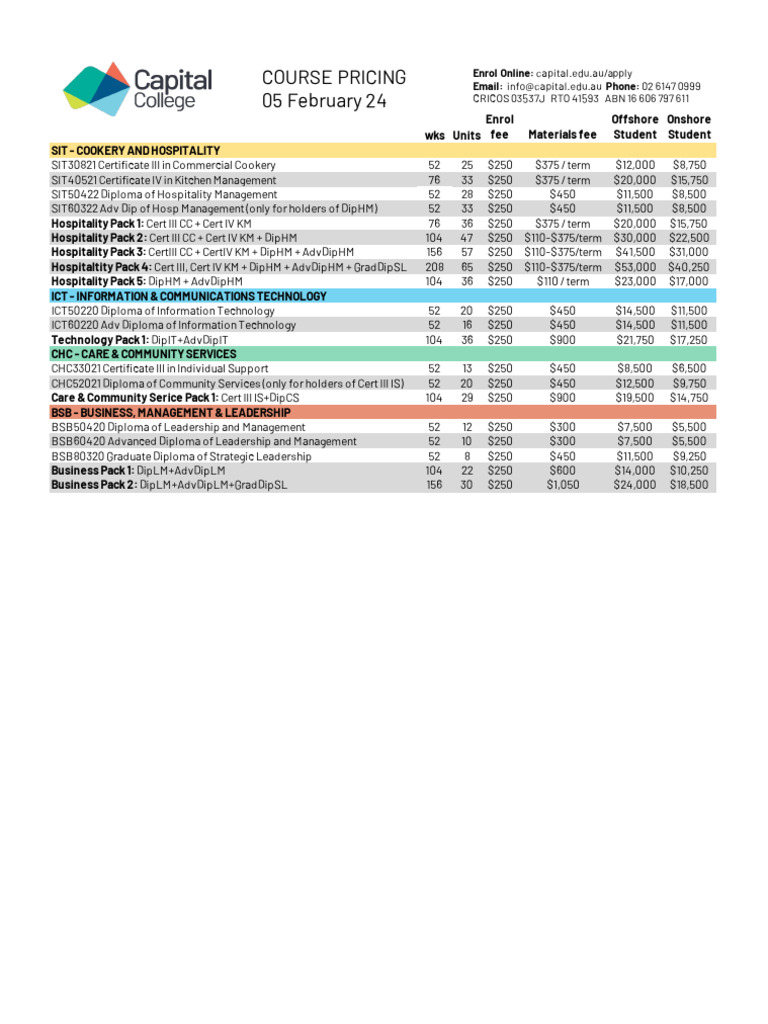 Capital College Pricing | PDF | Educational Stages | Computing