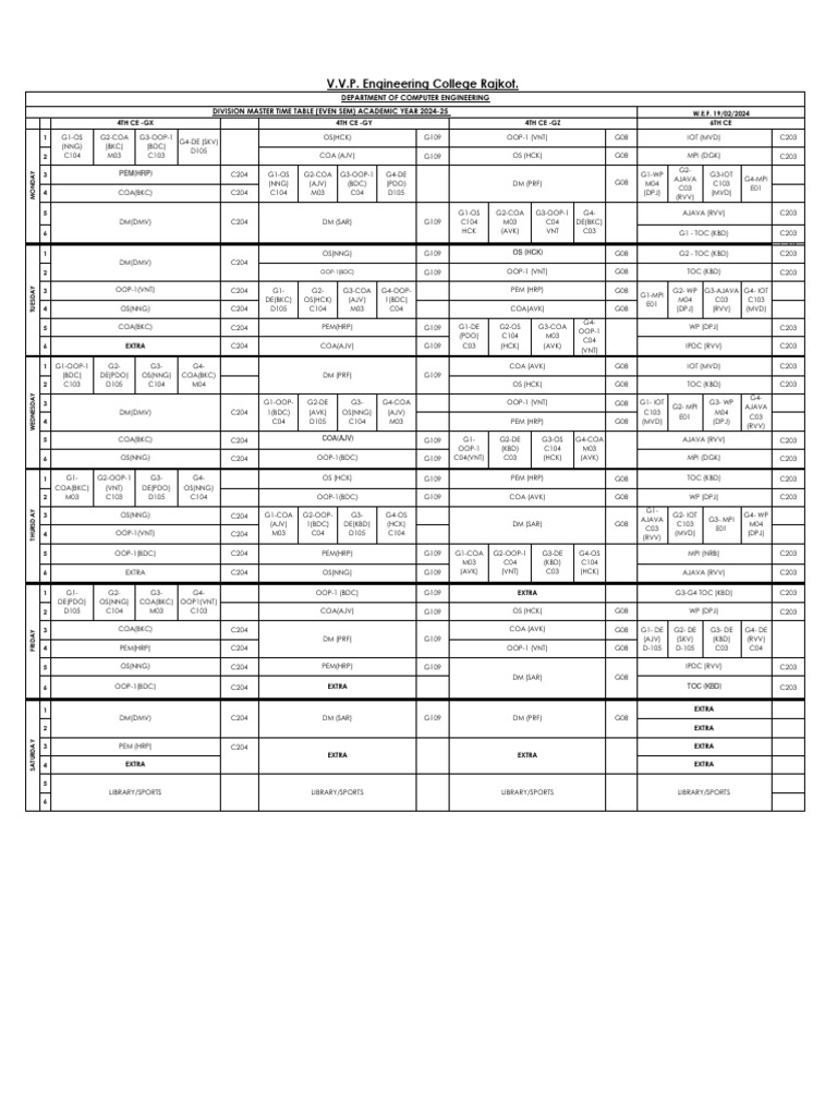 Time Table Even 2024 | PDF