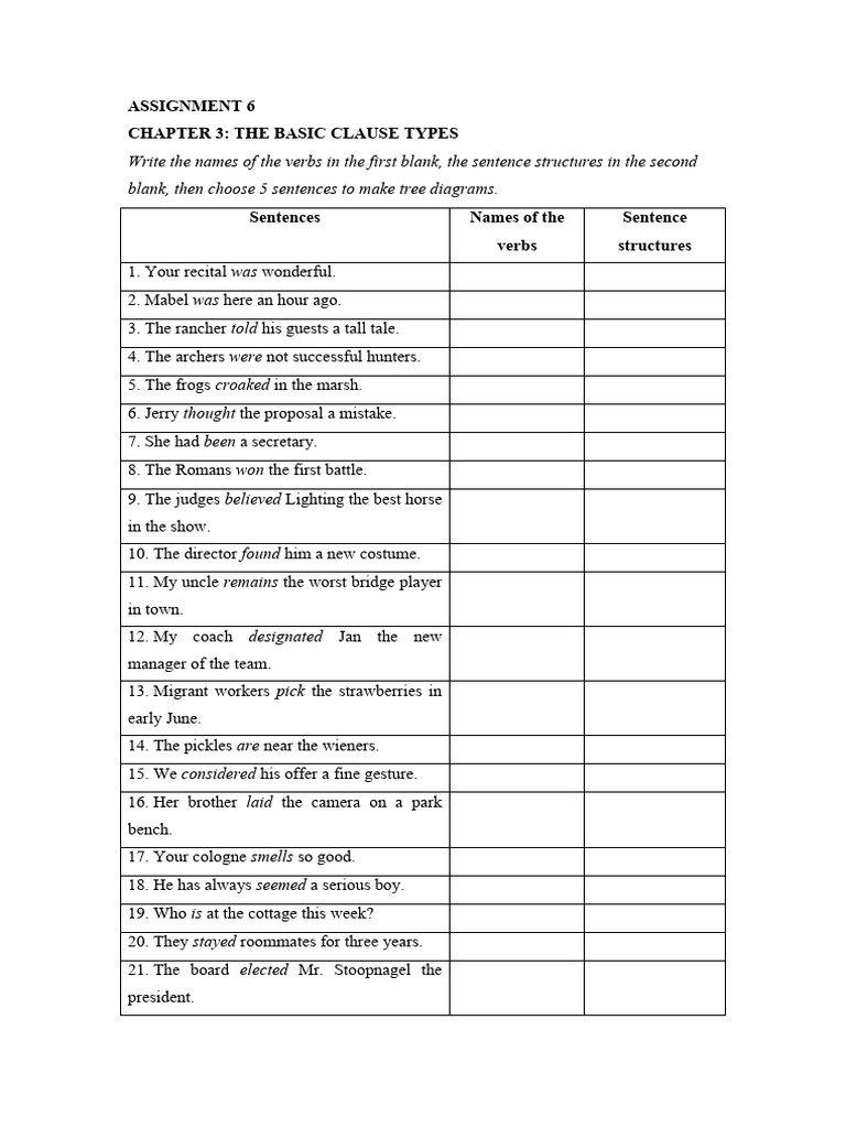 Assignment 6 - The Basic Clause Types | PDF | Home & Garden