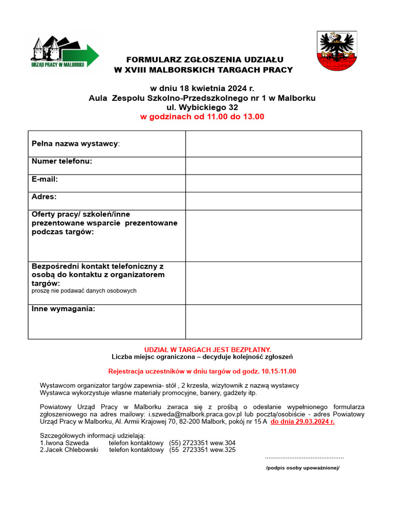 MTP Formularz Zgłoszeniowy | PDF