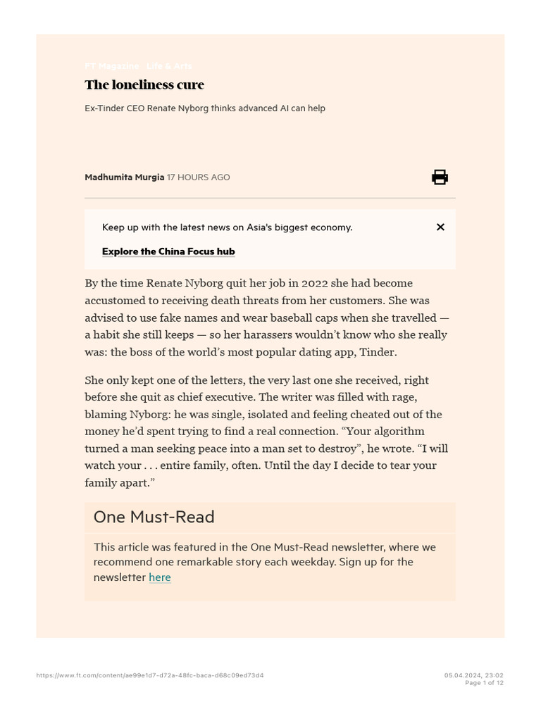 The Loneliness Cure | PDF | Loneliness | Tinder (App)