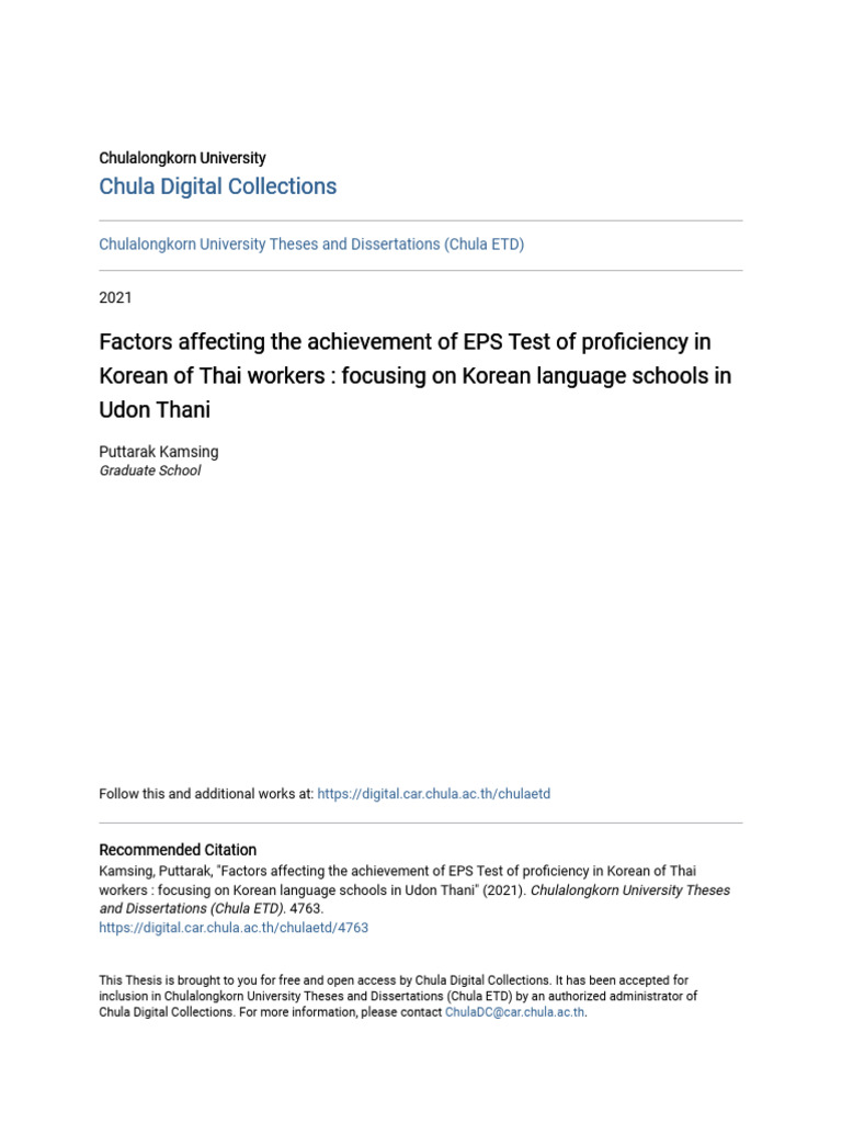 Factors Affecting The Achievement of EPS Test of Proficiency in K | PDF