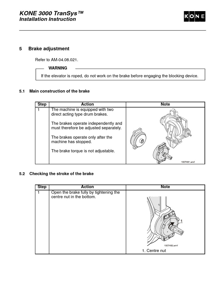 KONE 3000 TranSys - Part Brake Adjust | PDF | Nut (Hardware) | Screw