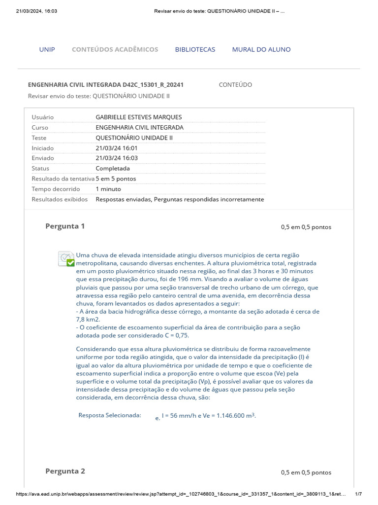 Questionário Unidade II - Engenharia Integrada | PDF | Chuva | Enchente