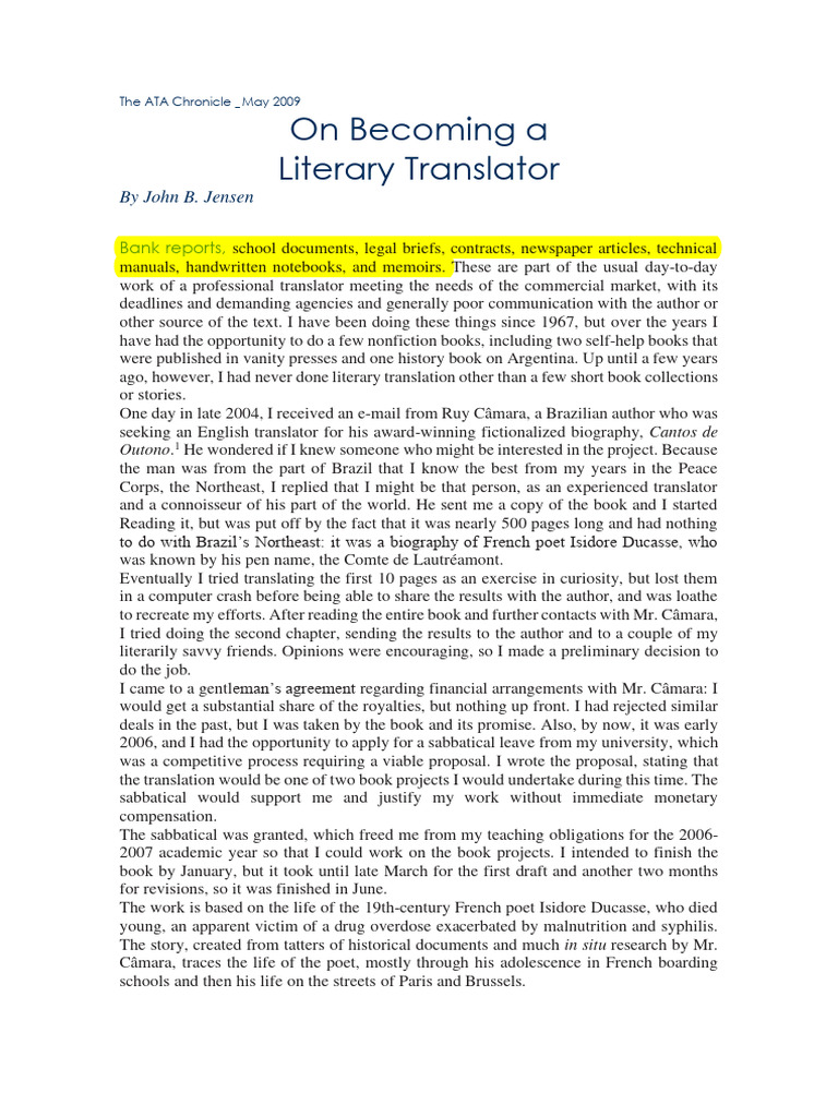 On Becoming A Literary Translator | PDF | Translations | English Language