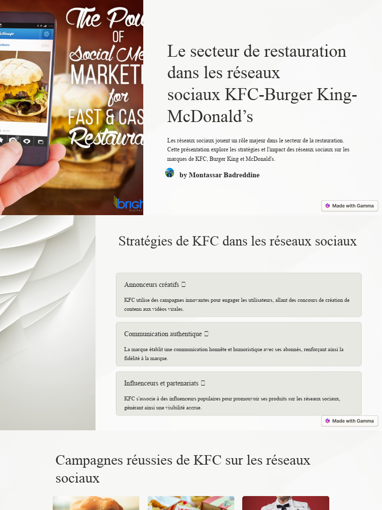 Le Secteur de Restauration Dans Les Reseaux Sociaux KFC Burger King McDonalds | PDF | Réseaux ...