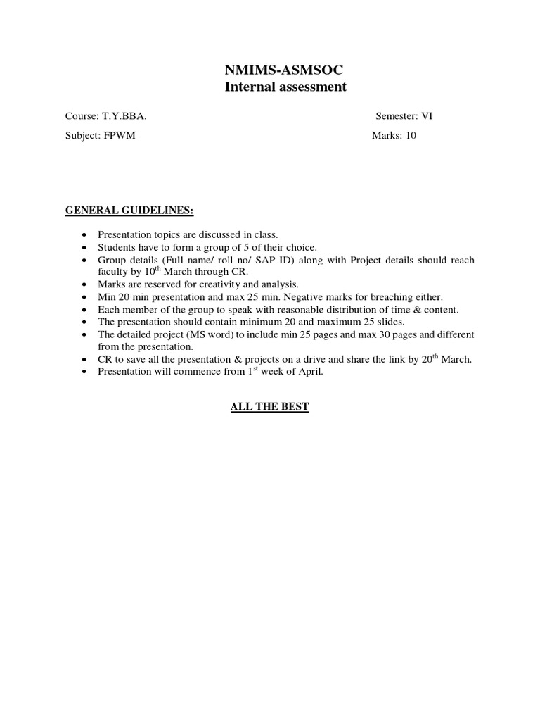 Fpwm Presentation And Project Guidelines Pdf