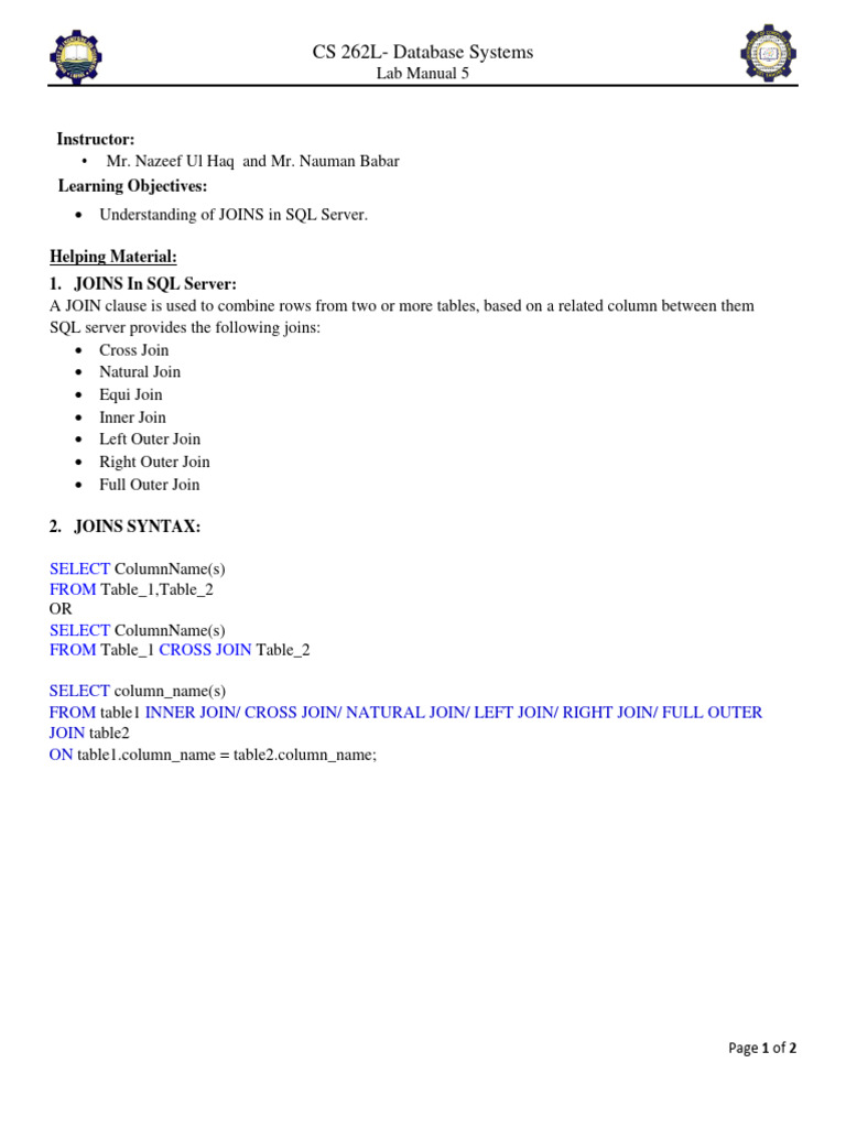 Lab Manual Week 05 | PDF | Databases | Sql Lab Manual Week 05 | PDF | Databases | Sql