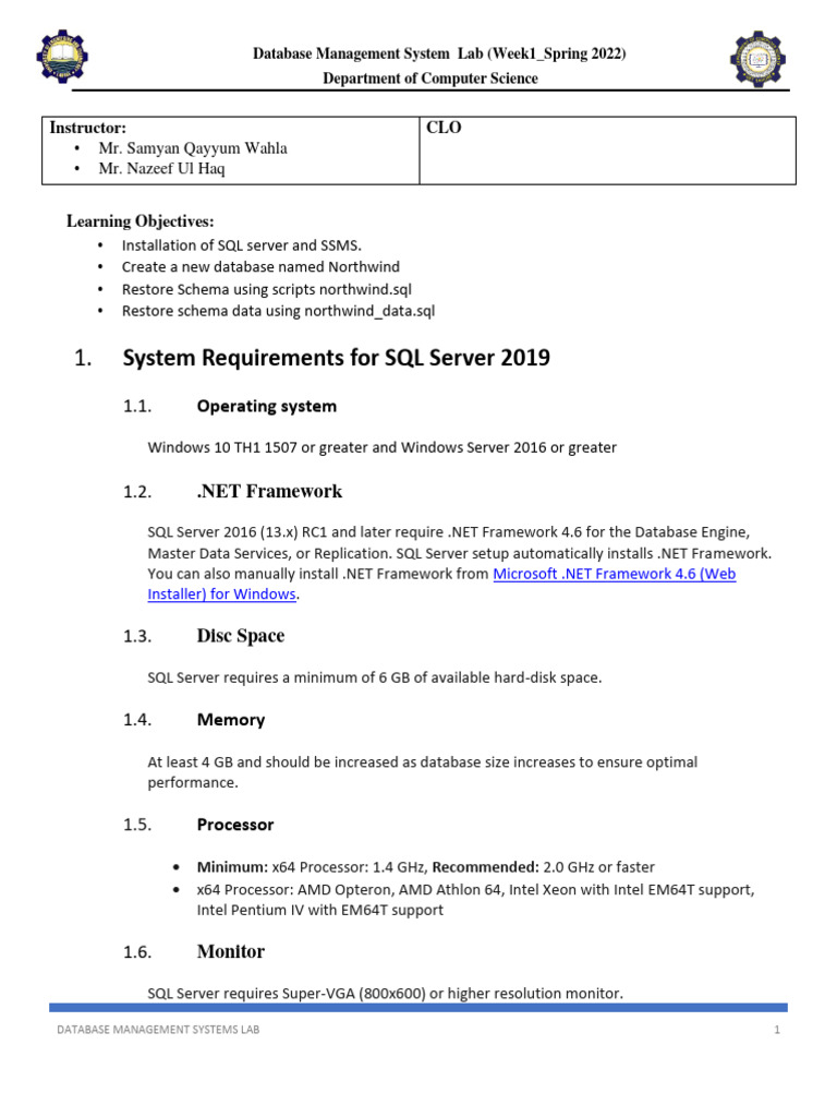 Lab Manual Week01 | PDF | Microsoft Sql Server | Databases