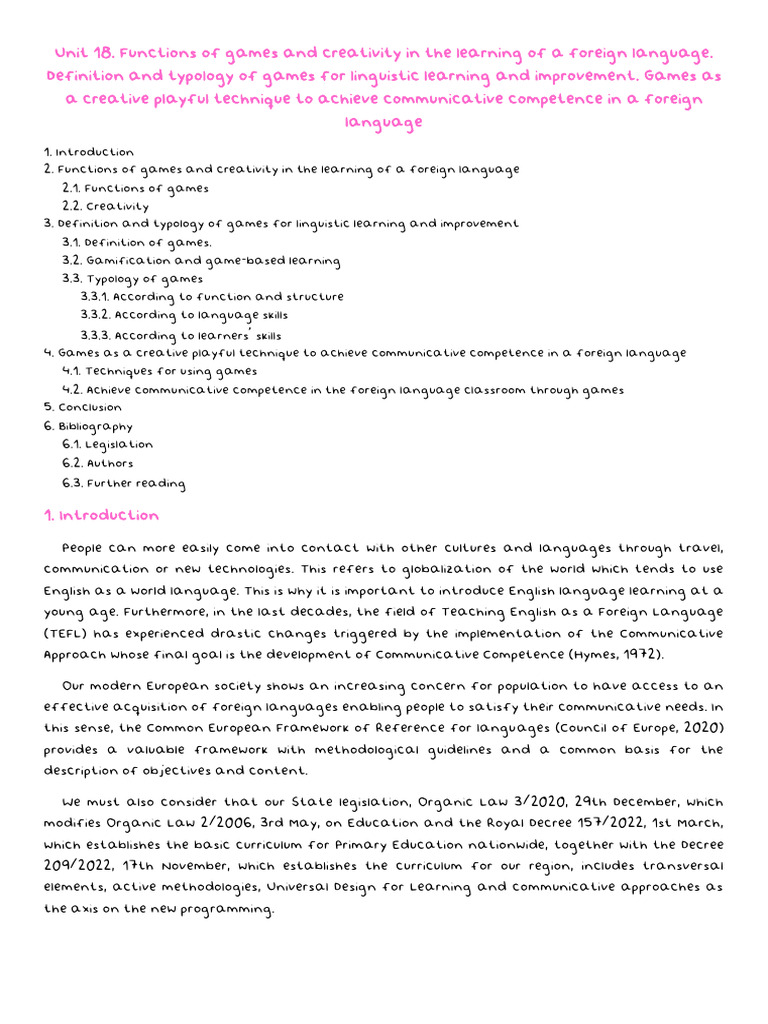 Unit 18. Functions of games and creativity in the learning of a foreign ...
