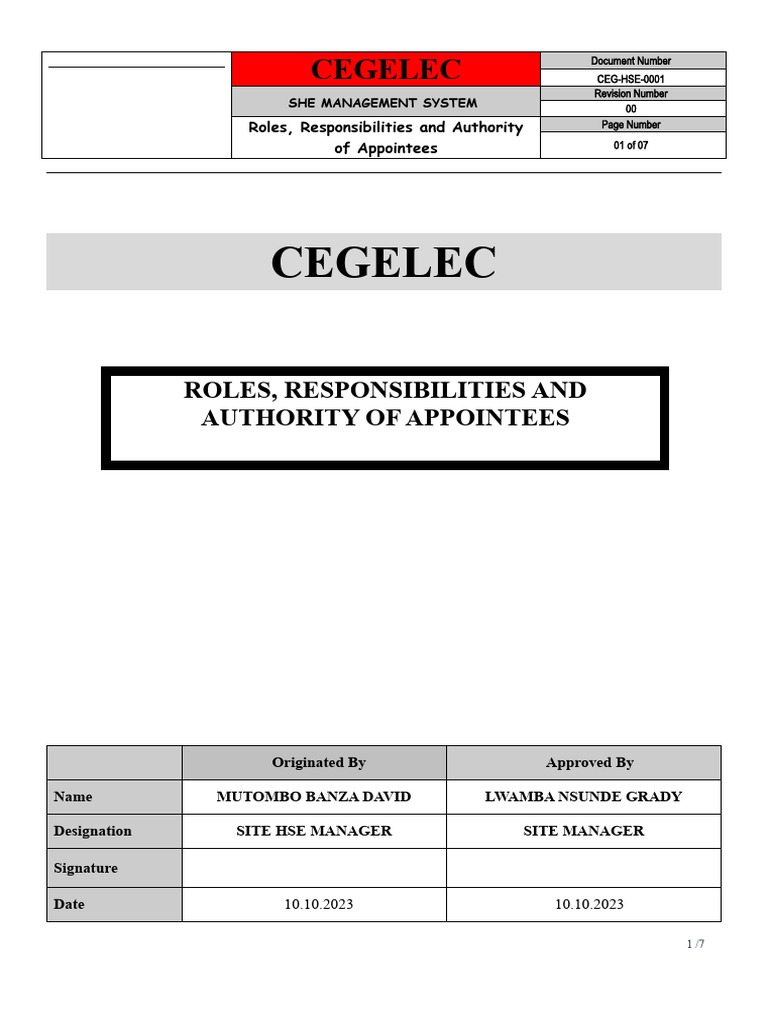 Cegelec Role & Responsability | PDF | Occupational Safety And Health | Safety