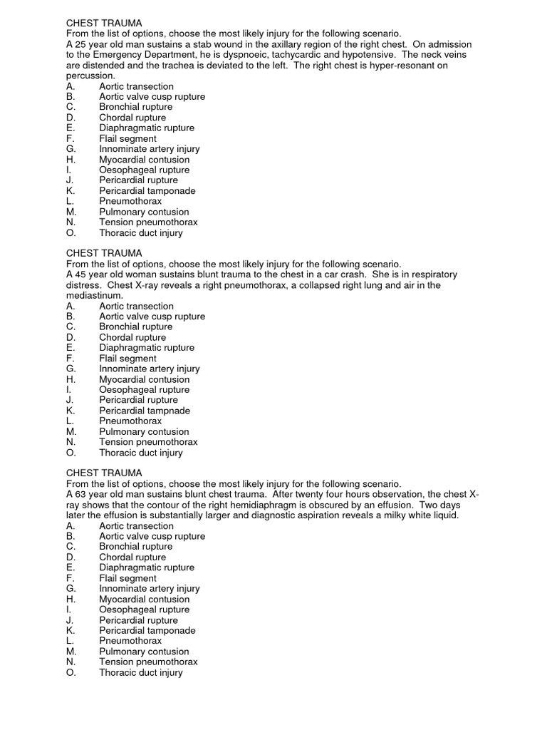 CTH - EMI - Sample Questions - FINAL | PDF | Thorax | Lung
