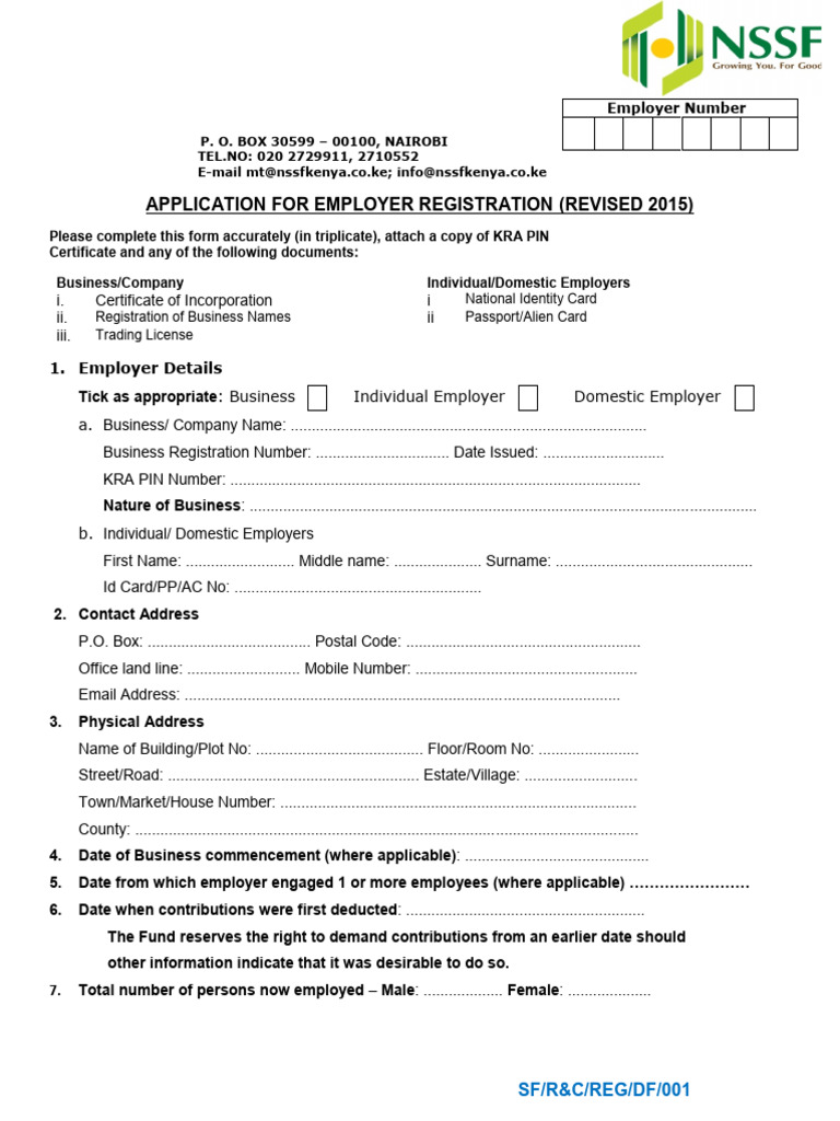 SF1 - Employer Registration Form | PDF | Identity Document | Government ...