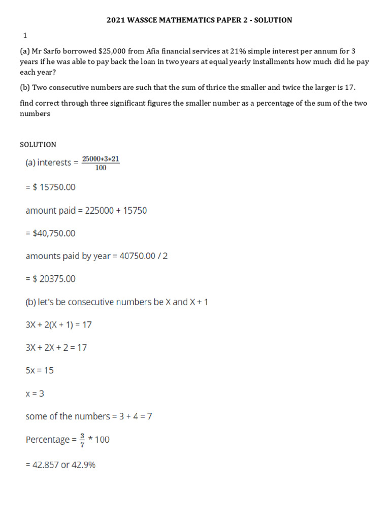2021 Wassce Core Mathematics Paper 2 Theory Solution | PDF | Triangle ...
