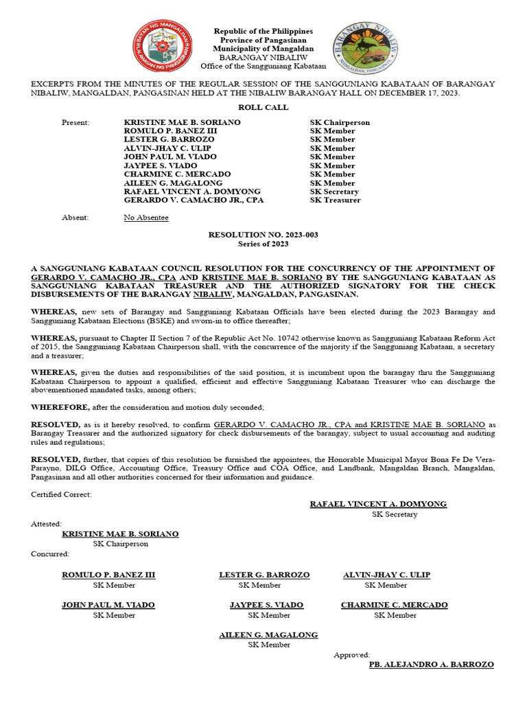 Resolution For Signatories | PDF | Government