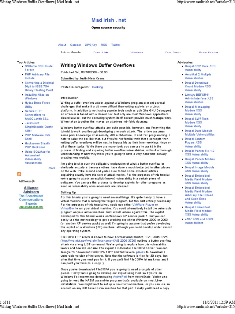 Writing Windows Buffer Overflows - Mad Irish | PDF | Pointer (Computer Programming) | String ...
