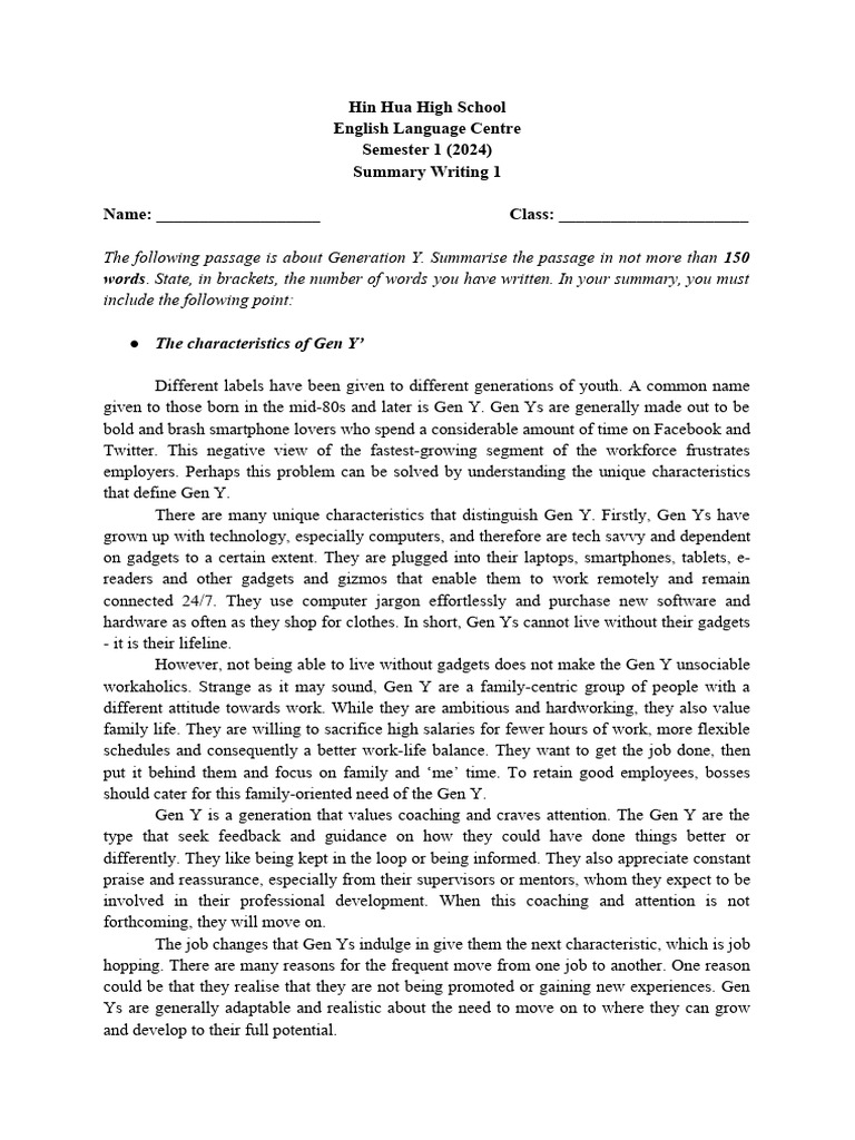 The characteristics of Gen Y (Summary 1) S1 | PDF | Millennials | Attention