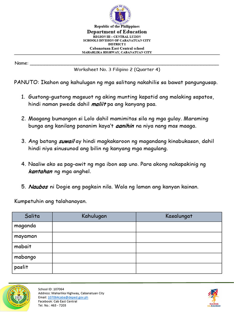 Maliit Aanihin Suwail: Department of Education | PDF