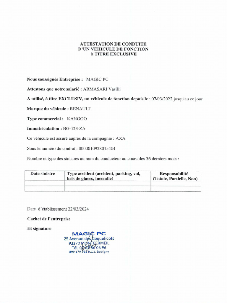 Attestation Type Gros Rouleur