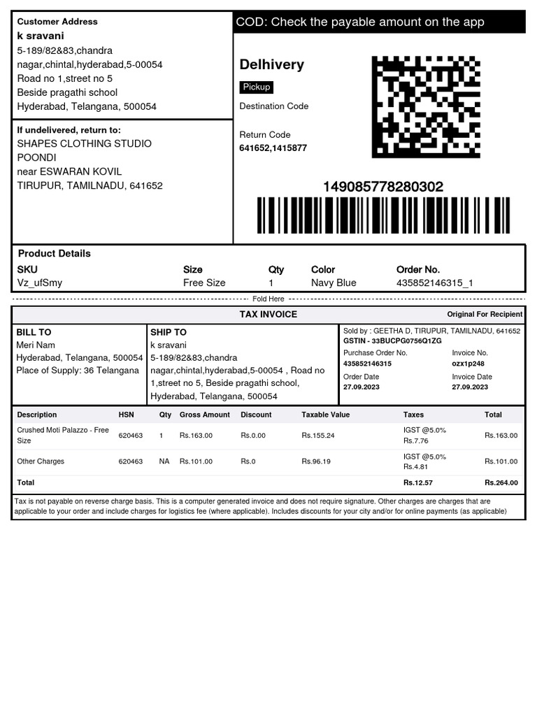 Customer Invoice for Clothing Order | PDF | Invoice | Taxation