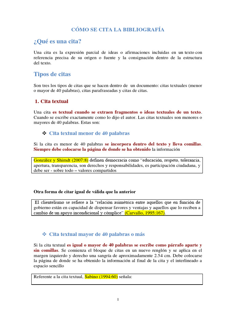 Tipos y Ejemplos de Citas Bibliográficas | PDF | Bibliografía | Maestros