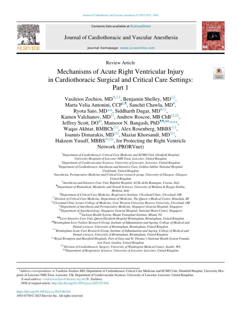 Mechanisms of Acute Right Ventricular Injury in Cardiothoracic Surgical ...