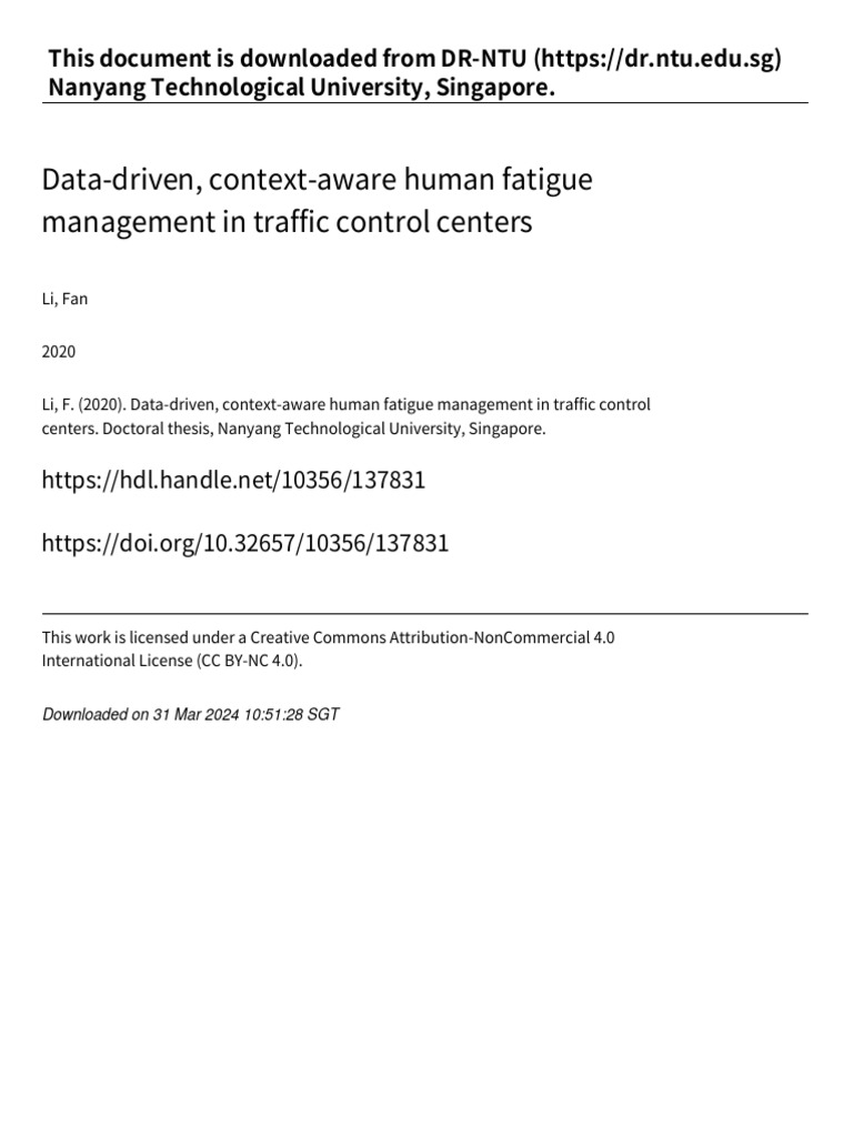 Data-Driven, Context-Aware Human Fatigue Management in Traffic Control Centers | PDF ...