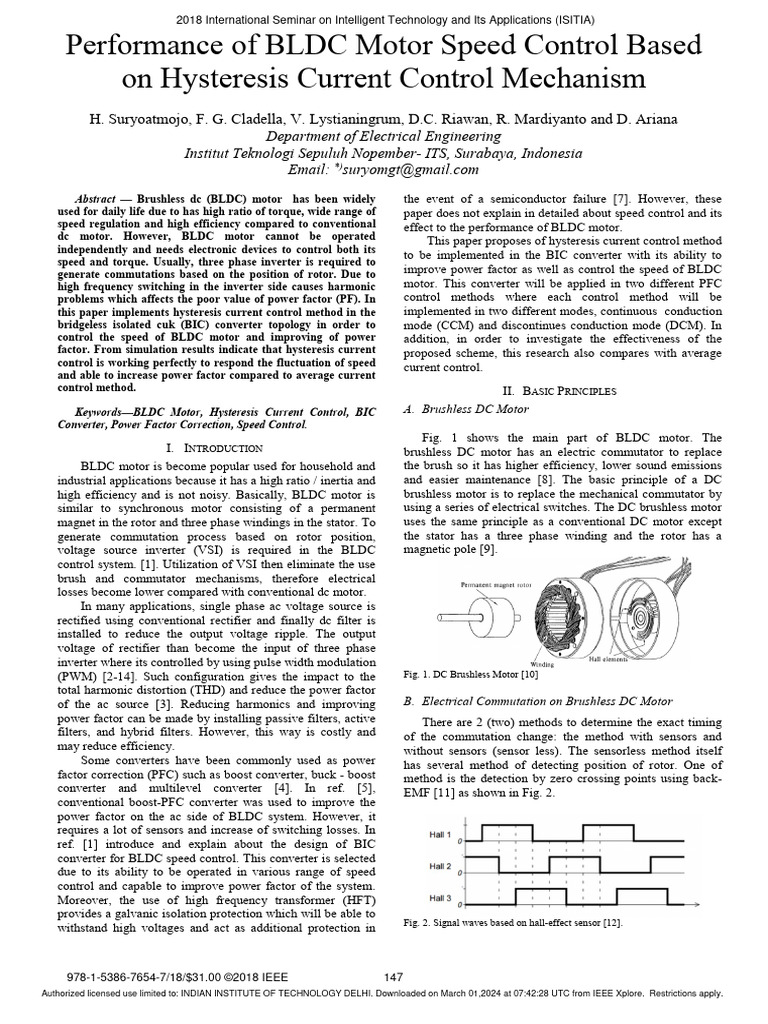 Performance of BLDC Motor Speed Control Based On Hysteresis Current Control Mechanism | PDF ...