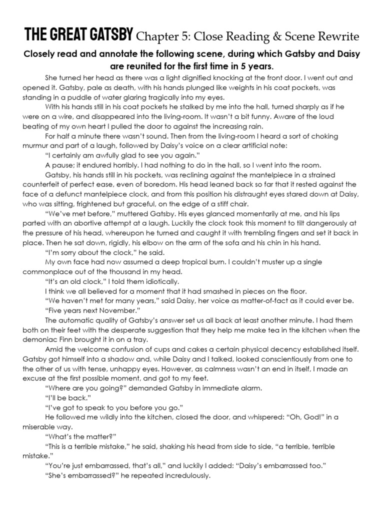 GATSBY Ch. 5 - Close Read + Scene Rewrite | PDF | Narration