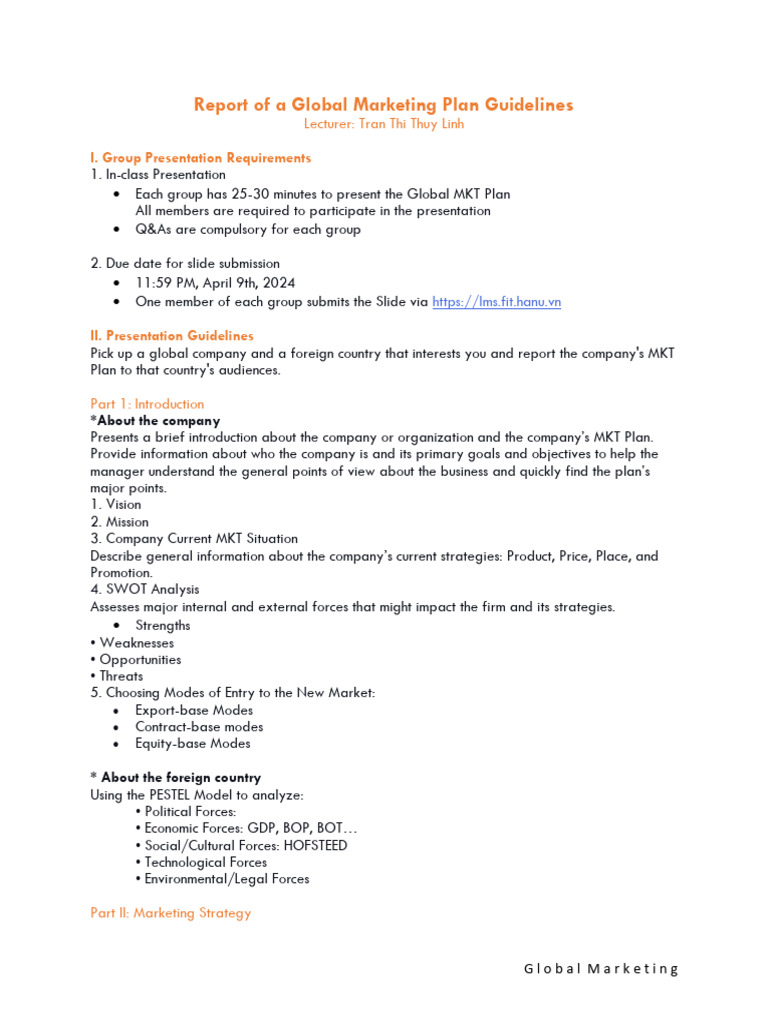 Report of a Global Marketing Plan | PDF | Marketing | Marketing Strategy