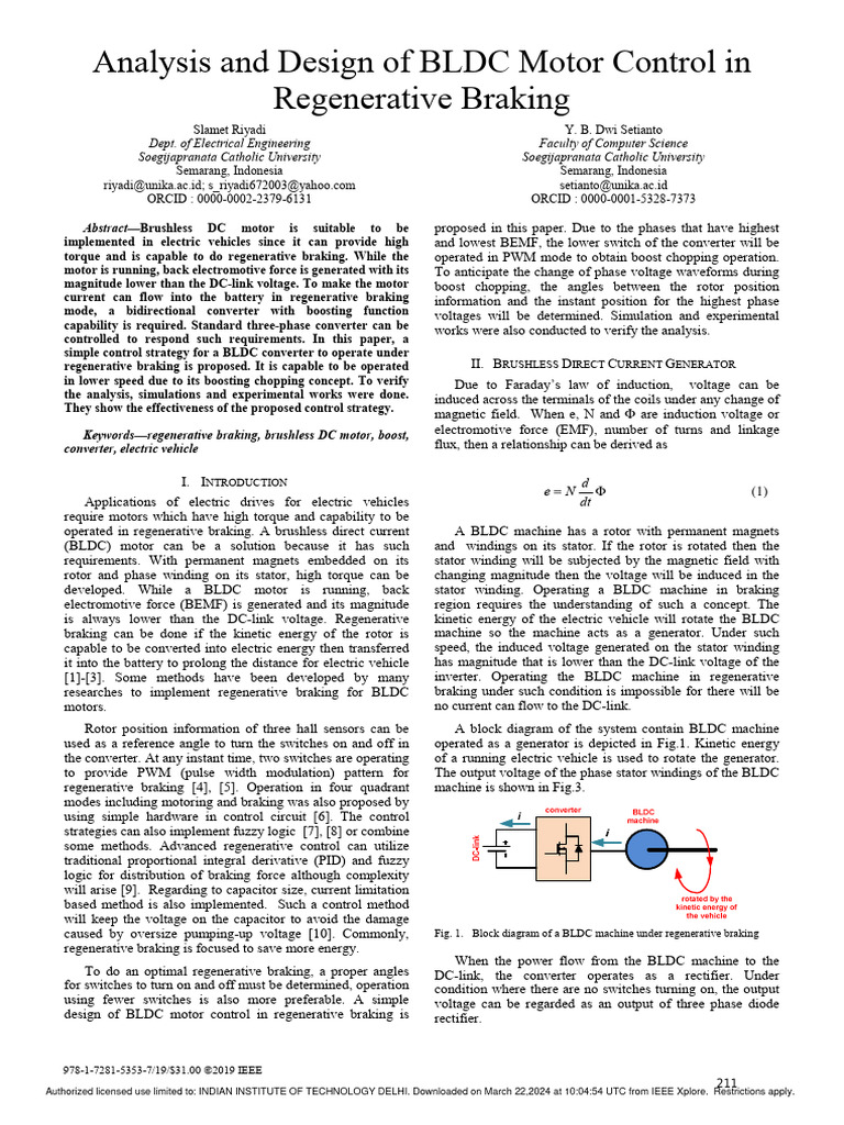 Analysis And Design Of Bldc Motor Control In Regenerative Braking Pdf Electric Motor