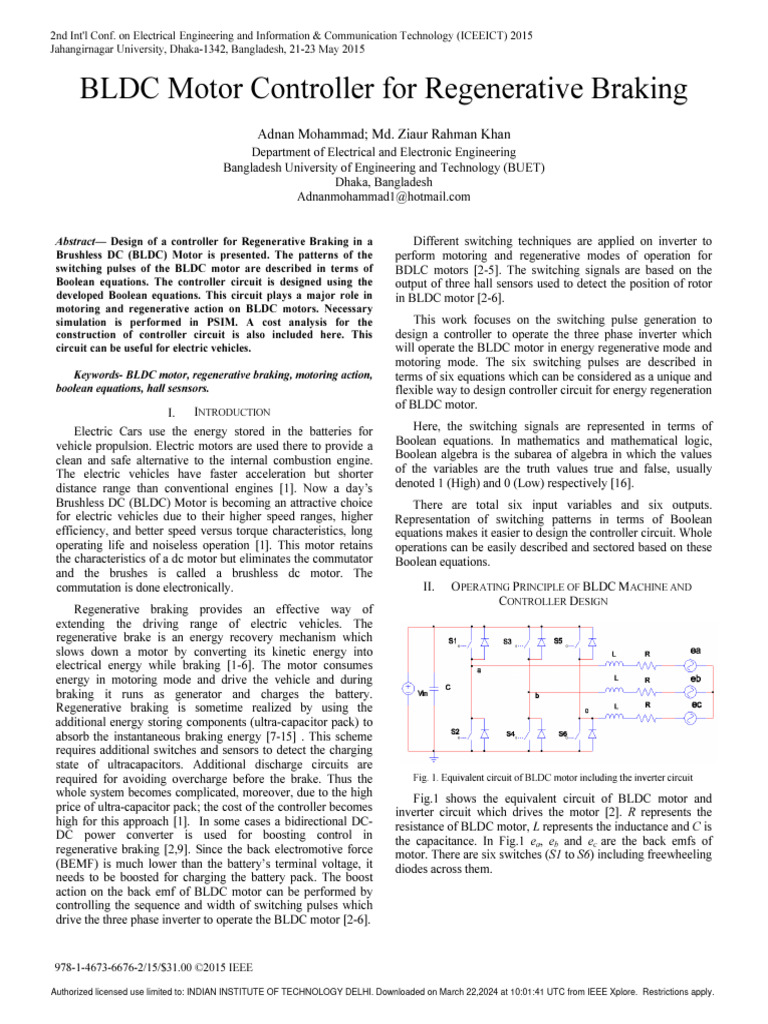 BLDC Motor Controller For Regenerative Braking | PDF | Electric Motor ...