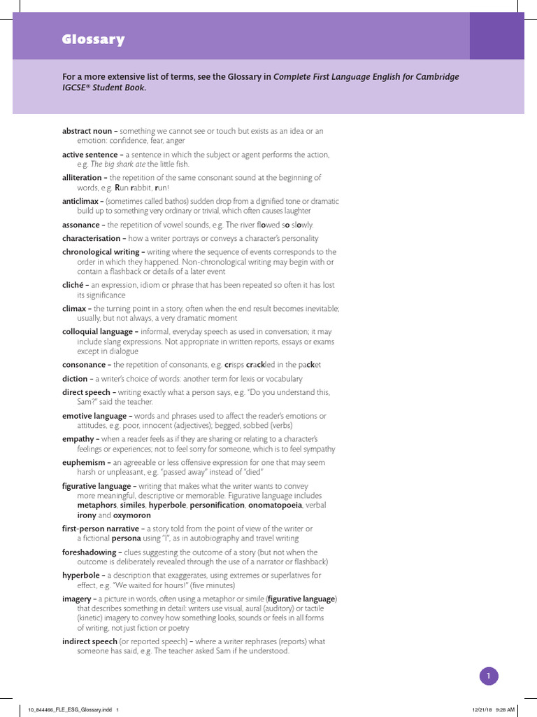 Glossary | PDF | Narration | Linguistics